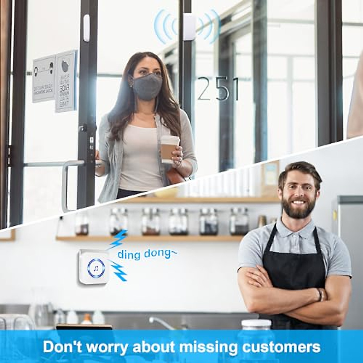 SanJie Door Chime, Door Open Contact Sensor Alarm for Business/Store/Home/Office When Entering, with 600 FT Range,55 Chimes 5 Adjustable Volume 2 Receivers +2 Sensors