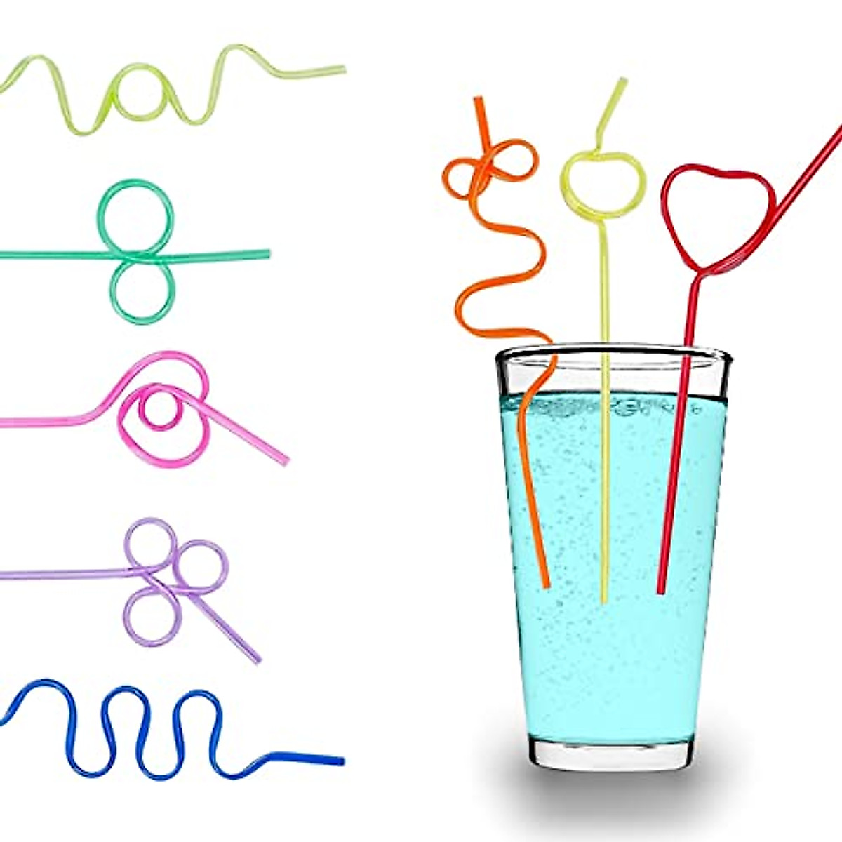 Crazy Straws,Reusable Straws,64pcs Reusable Straws with Valentine's Day Cards, Loop Novelty crazy straws and Valentines Cards for Classroom Exchange Prizes, Valentine Party Favors,Various Parties