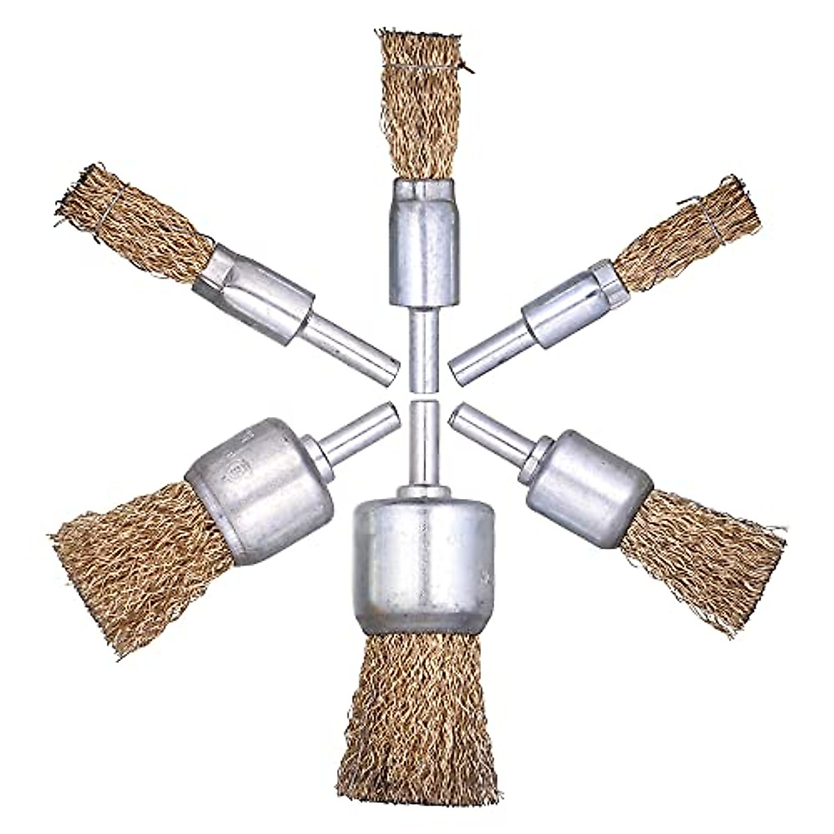 Mixiflor 18 Pack Wire End Brush Set, Wire Brush for Drill ,6 Sizes 0.012" Brass Coated Crimped Wire Wheel for Drill 1/4 Inch Shank, for Drill Attachment