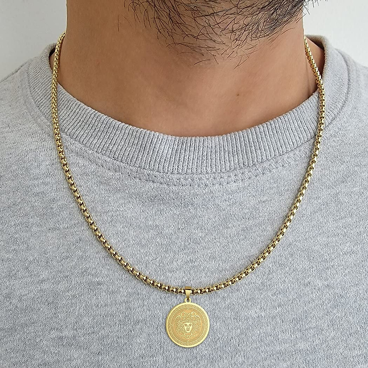 Chereda Greek Gorgon Medusa Necklace For Women Stainless Steel Jewelry Pagan Mythology Statement Necklace Pendants (Gold)