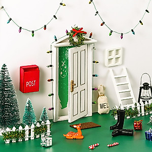 Sumind 26 Pcs Christmas Elf Fairy Doors Decorations Enchanted Fairy Doors Tiny Outdoor Xmas Decor Wooden Tiny Miniature for Xmas Accessories Fairy Tale, Stylish Style(White)