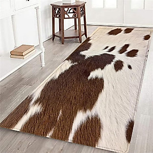 DAOPUDA Cowhide Rug for Living Room,Cow Print Long Runner Rug for Hallway,Brown Cow Fur Print Western,Farmhouse Area Rug Non-Slip Floor Carpet for Bedroom Indoor Entrance Door Mat Washable Kitchen Rug