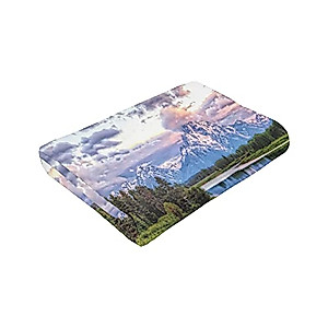 Grand Teton National Park Print Fleece Throw Blanket for Couch Ultra Soft Lightweight Flannel Blanket, 50" X 60"
