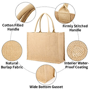 Offiper Burlap Bags with Handles, 6 Pack Large Jute Bags With Zipper Pocket, Grocery shopping Bag, Welcome Bag for Bridesmaid, Blank Tote for Beach Trip Bachelorette Party Wedding DIY Work Daily Use