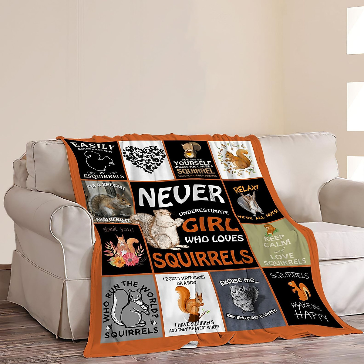 Squirrel Throw Blankets Squirrel Lover Gifts for Boys Kids Teens Adults Squirrel Decor All Seasons Warm Soft Cozy Ultra Flannel Blanket Funny Squirrel Bed Blanket for Couch Sofa Bed 40"X50"