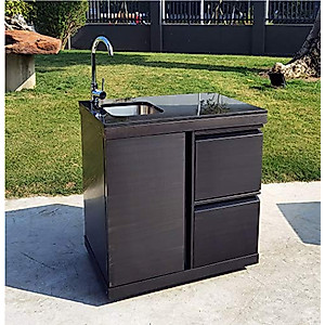 Modular 3 Piece Island Electric and Propane or Natural Gas BBQ Outdoor Black Stainless Steel Grill Kitchen with Double Wine Refrigerator, Sink, Rotisserie, Black Marble Top and FREE Protective Canvas Cover
