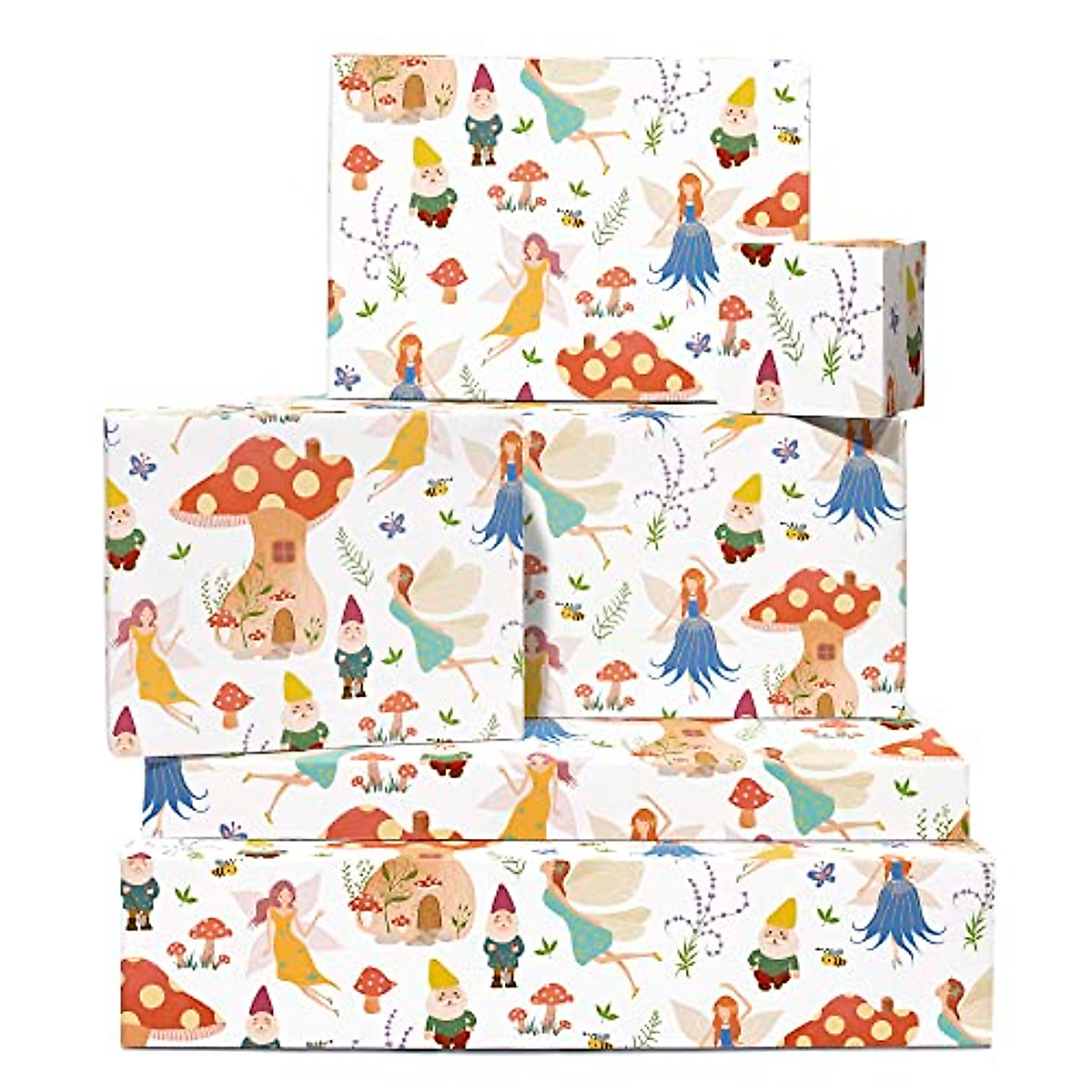 CENTRAL 23 Mushroom Wrapping Paper - 6 Eco Gift Wrap Sheet - All Occasion Wrapping Paper - Fairy - Flowers - Dwarf - Comes With Fun Stickers - Recyclable
