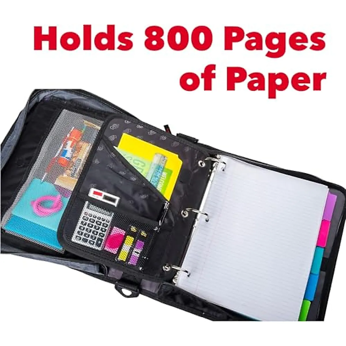 Case-it The Dual 2.0 Zipper Binder - Two 2 Inch D-Rings - 5 Subject File Folder - Multiple Pockets - 800 Sheet Capacity - Comes with Shoulder Strap - Black Dual-301