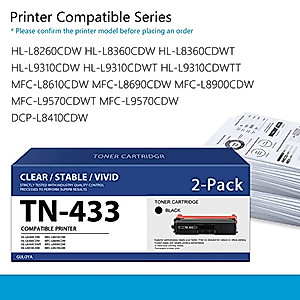 GULOYA TN433 TN-433 Toner Cartridge Black High Yield 2 Pack Compatible Replacement for Brother TN4332PK HL-L8260CDW L8360CDW DCP-L8410CDW MFC-L8610CDW L9570CDW Printer Toner