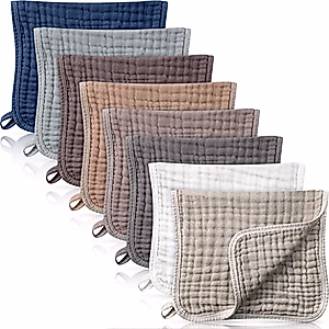 Remagr 8 Packs Muslin Burp Cloths 6 Layers Unisex Baby Items Absorbent Burp Rags Colorful Muslin Washcloths for Baby Plain Soft Cotton Cloth for Babies Girls Boys, 10 x 20 Inch (Warm Colors)