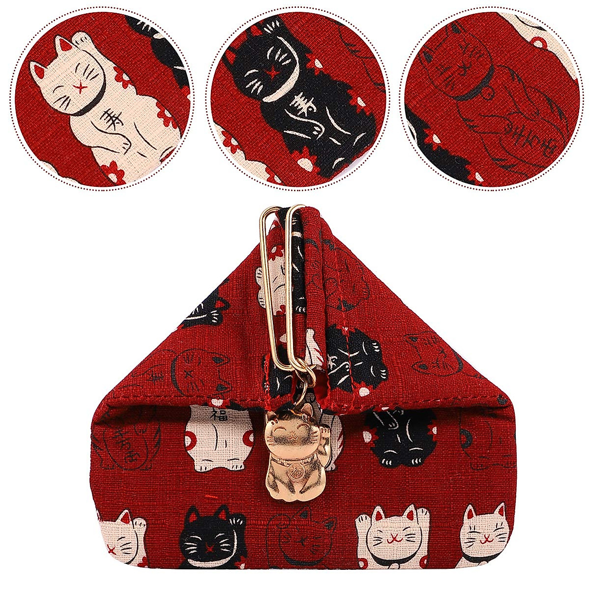 TENDYCOCO Women Wallet Lucky Cat Printed Coin Purse Magnetic Buckle Cotton Pouch Japanese Style Wallet