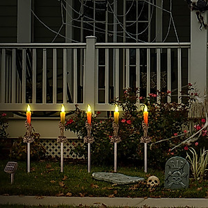 VOGVOG Halloween Pathway Lights, 5 Pack Candle Skull Hand Candle Holder, LED Halloween Decor Candle Lights, Solar Powered, Indoor and Outdoor Party Home Garden Porch Halloween Decoration