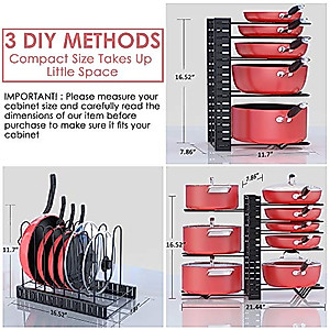 8 Tiers Pots and Pans Organizer with 3 DIY Methods and 6 Tier Heavy Duty Pan Organizer Bundle