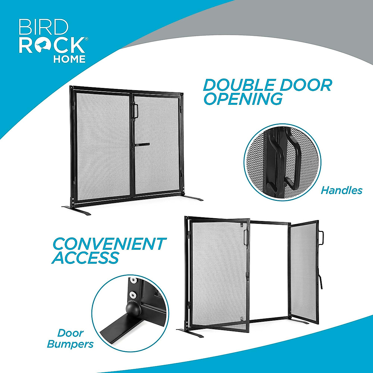 BIRDROCK HOME Fireplace Screen with Double Doors - Heavy Duty Iron Mesh, Welded for Durability, Elegant & Secure Fireplace Cover, Easy Assembly - 40 x 33 in, Black