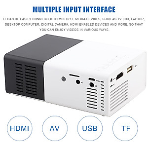 Mini LED Projector , Mini Private Home Theater Portable LED Projector Support 1080P HD HDMI Multimedia Player Clear Stereo Sound for Outdoor Recreation , Entertainment Venues Black White