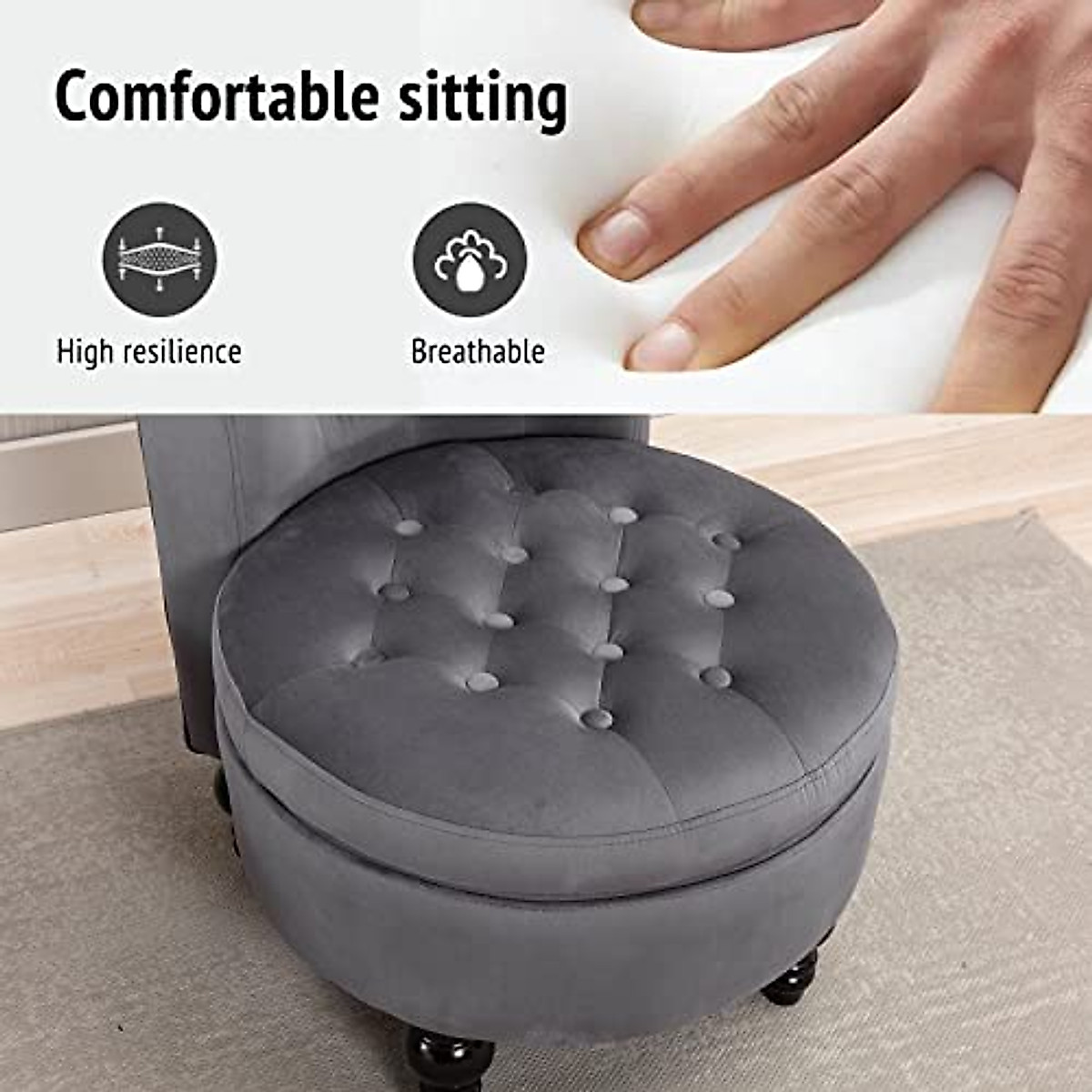 Icoget Gothic Queen of Throne Chair, 2 PCS Velvet High Back Chair w/Button-Tufted Upholstered Design, Royal Retro Armless Accent Chair w/Rubberwood Legs and Storage Space for Living Room, Grey