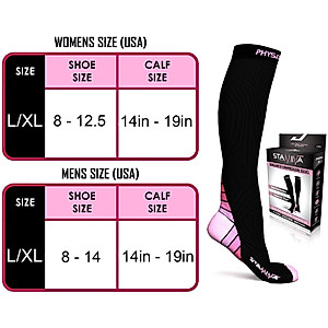 Physix Gear Sport 3 Pairs of Compression Socks for Men & Women in (Black/Pink + Black/Green + Black/Orange) L-XL Size