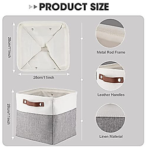 8 Pack Foldable Storage Cubes Baskets, Fabric Cube Storage Bins Collapsible Storage Basket with Leather Handles for Toy Clothes Kids Room Closet Nursery Storage (Gray)