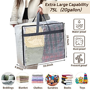 Fixwal 4 Pack Blanket Storage Bags, 75l Extra Large XL Clear Storage Bags with Zipper, Zippered Storage Bags for Blankets, Quilts, Clothes, Comforter, Bedding and Pillows