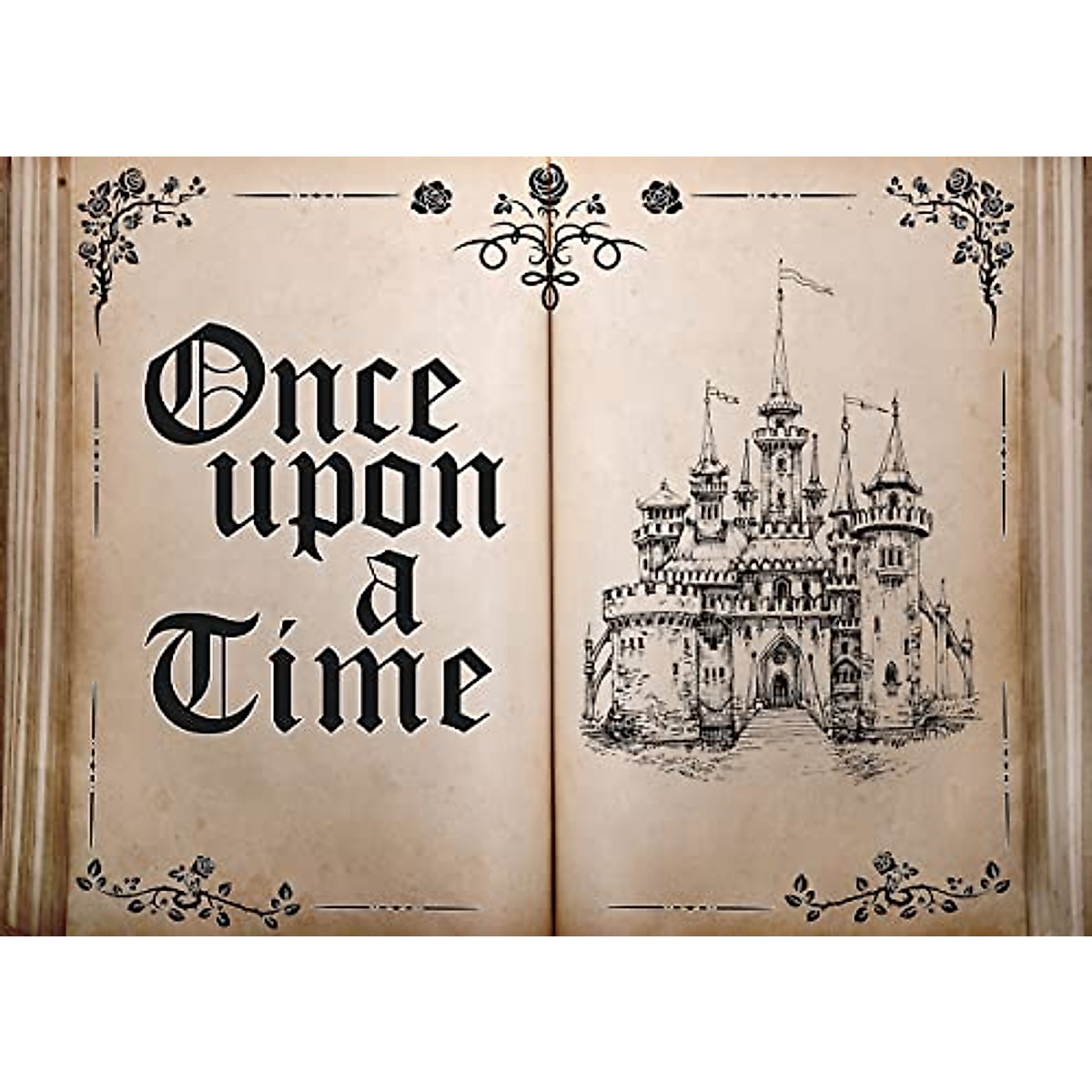 LYCGS 7X5FT Fairy Tale Books Backdrop Once Upon a Time Backdrop Ancient Castle Princess Romantic Photo Background Book Themed Party Background Wedding Birthday Party Decorations Banner X-43