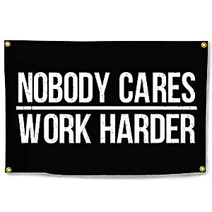 Lixure Nobody Cares Work Harder Flag 3x5 Ft Gym Banner Funny Sport Flags with 4 Metal Grommets for Home Yard House Garden Indoor Outdoor