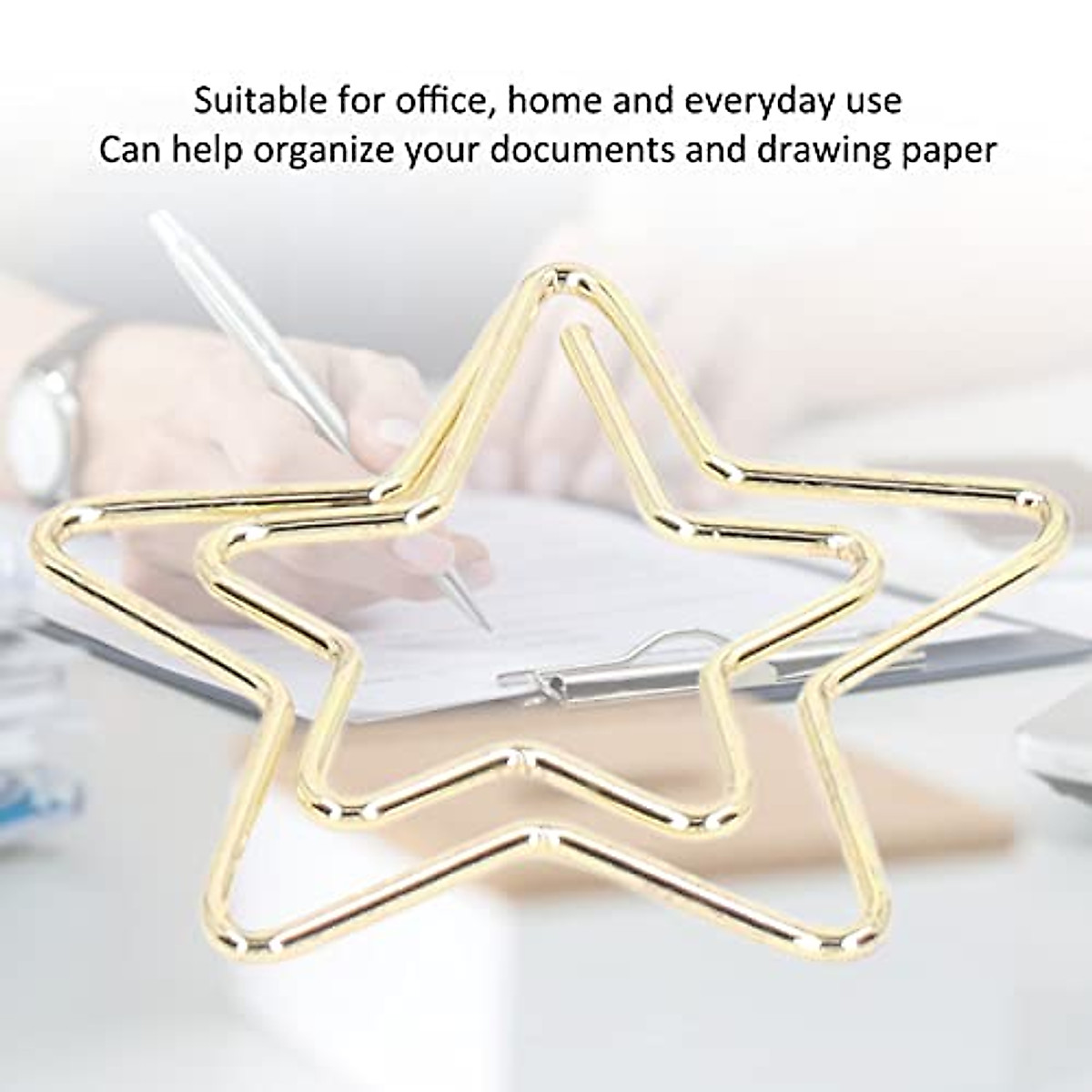 100Pcs Metal Paper Clips, Electroplating Golden Bookmark Marking Clips for School Office Personal Document Organizing(Star)