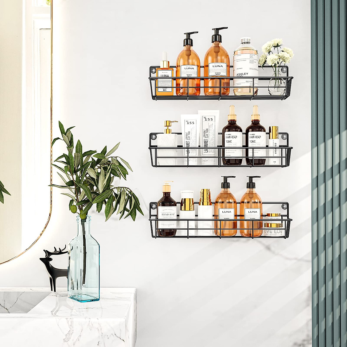 Mystozer Spice Rack Organizer Wall Mount, Hanging Spice Pantry Storage Shelf Organization, Set of 6 Space Saver Seasoning Racks for Kitchen Cabinet, Door or Pantry, Black