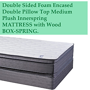 Mayton 13-Inch Firm Euro Top Double Sided Foam Encased Innerspring Mattress Set with 4" Split Wood Box Spring, Queen Black.