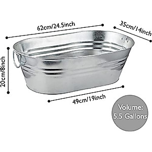 Katai - Galvanized Steel Drinks Bucket - Oval, 5.5 Gallon Rustic Style Drinks Tub, Carry Handles - With Bottle Opener
