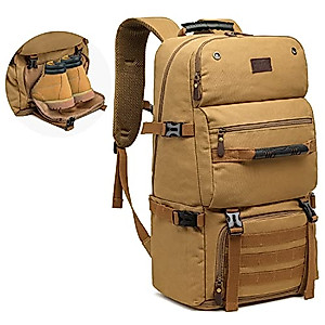 TUGUAN 50/60L Travel Backpack, Laptop Backpack for Men Large Capacity Outdoor Tactical Hiking Backpack with Shoe Compartment Expandable Canvas Rucksack for Travel Camping Climbing, Brown