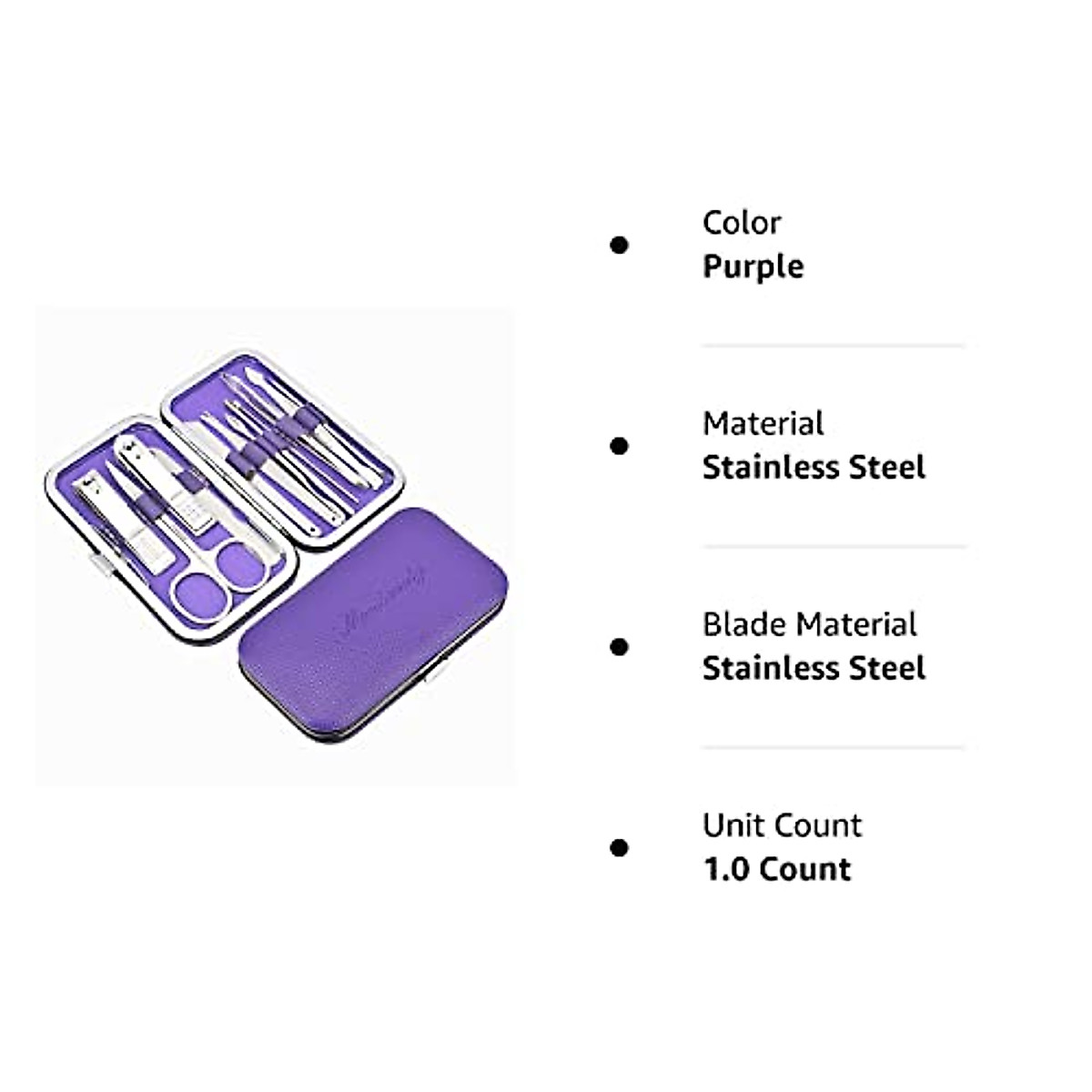 Manicure Set, 12 PCS Stainless Steel Manicure Kit with Fingernail Clippers and Toenail Clippers, Personal Care Nail Clipper Set with Leather Case for Women & Men (Purple) (12 Piece Set)