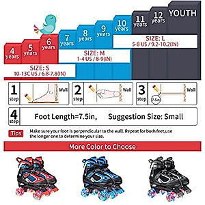 MammyGol Roller Skates for Boys Girls, 4 Sizes Adjustable Quad Skates for Kids with All Light up Wheels, Full Protection for Toddler's Indoor and Outdoor Play Black Size 1 2 3