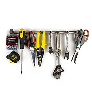 Digital Energy DE Stylish Kitchen Rail with 8 Deep Hooks - 17.5 Inch Long Stainless Steel Construction - Hang Utensils Pans Tools and Much More