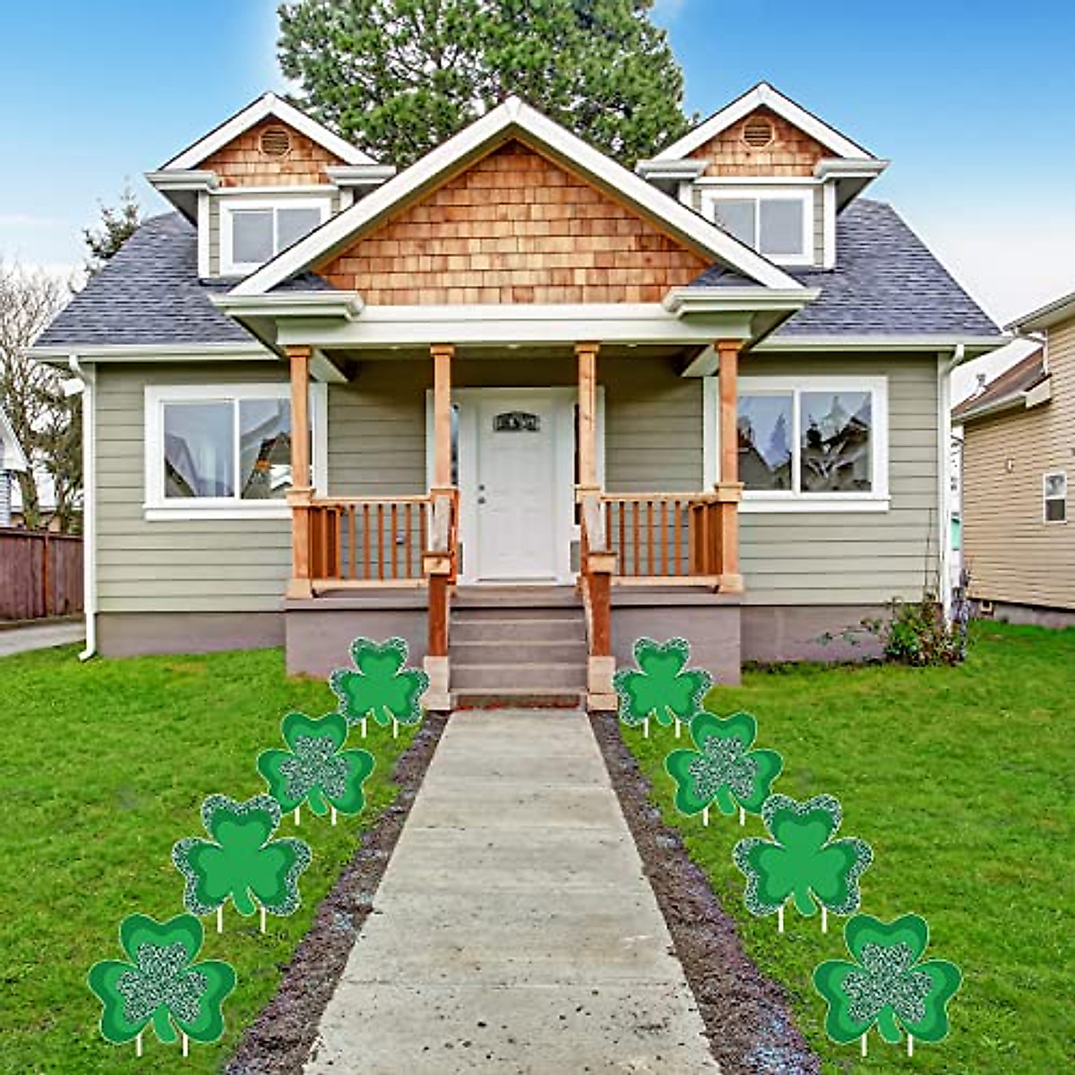 12 Pieces Shamrocks St. Patrick's Day Yard Sign with 24 Stakes Saint Patrick's Day Plastic Ornaments for Outdoor Decorations