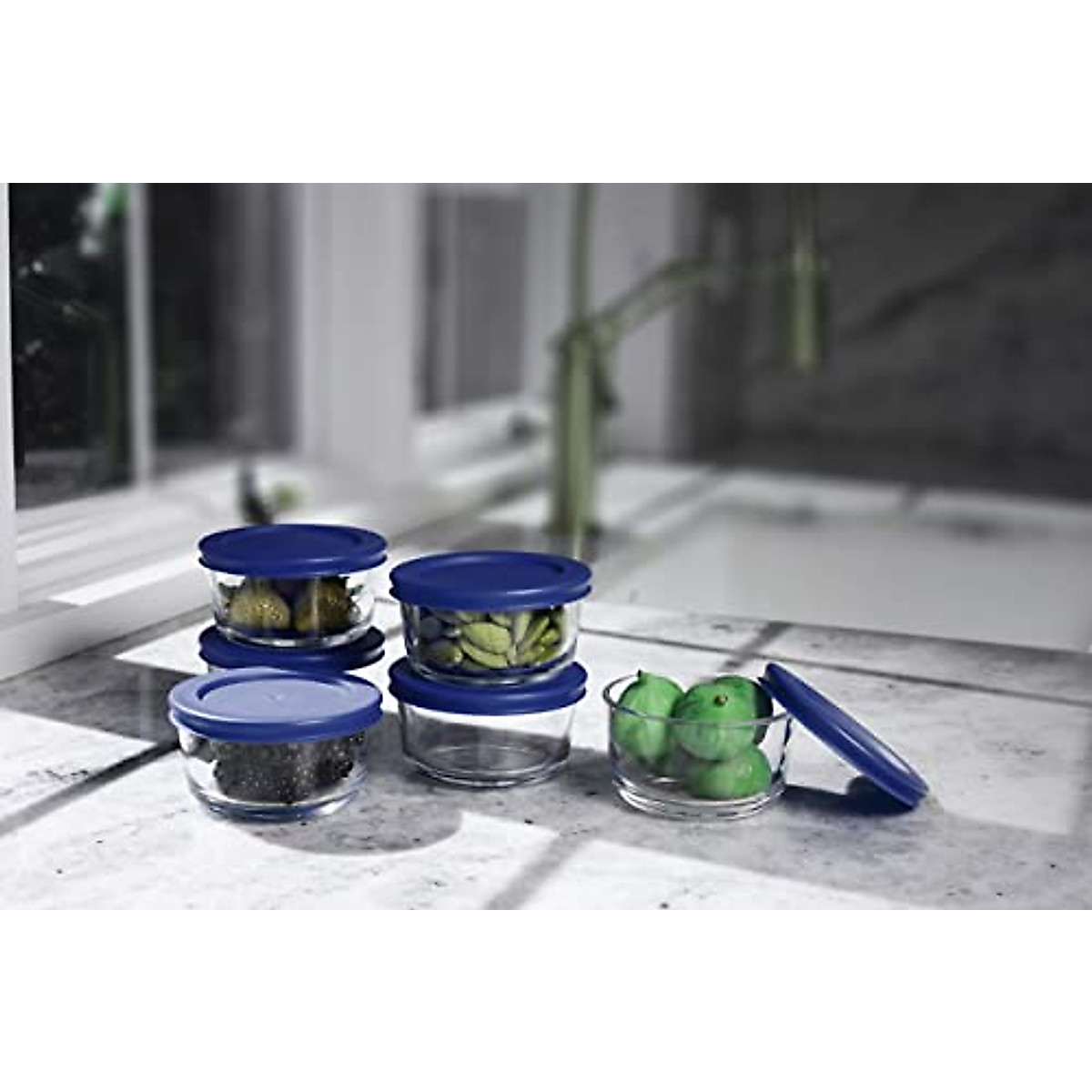 BOVADO USA 2 Cup Glass Round Dish for Storage, Mixing, Serving - Dishwasher, Freezer & Oven Safe Glass, Easy-Clean, Clear with Lid, Pack of 6 Containers