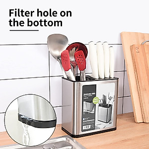 WanWanKa Kitchen Utensil Holder, Rotating Stainless Steel Utensil Caddy with Removable Divider, Countertop Utensil Organizer with Detachable Base