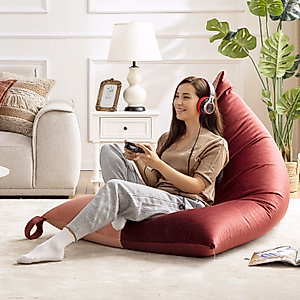 Nobildonna 4ft Bean Bag Chair Cover (No Filler) for Adults, 400L Extra Large Premium Velvet Beanbag Chair Cover, Washable Beanbag Without Filling Ultra Soft Triangular Lazy Sofa Cover (Pink Red)