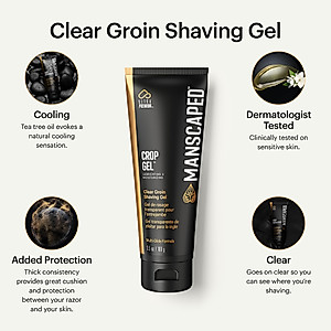 MANSCAPED® Crop Gel® Clear Groin Shaving Gel, Moisturizing and Lubricating Multi-Glide Formula Designed for Below-the-Waist Trimming, Vegan and Paraben-Free (3.5 oz)