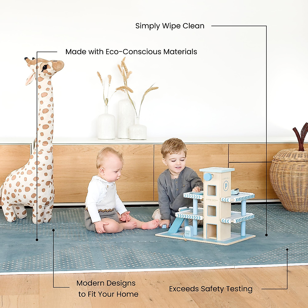 Toddlekind Playmat - Premium Foam Playmat, 4 x 6 feet, 6 Tile Extra Thick Foam Floor Puzzle Mat for Babies/Toddlers Stylish, Non-Toxic, Odorless. Perfect for Tummy Time, Crawling, and Play. Ideal for Nursery and Playroom. 0m+ (Green/Blue)