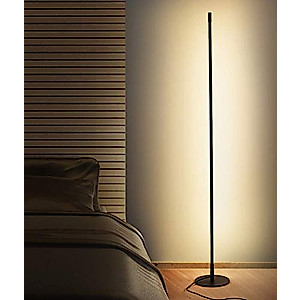 LAKIQ Modern Linear Standing Floor Lamps Living Room Black LED Floor Light with Plug for Reading Bedroom(Warm Light)