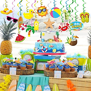 Summer Pool Beach Hanging Swirls 30 Pack Foil Ceiling Hanging Swirls Streams Banner Decorations Garland for Kids Luau Hawaii Baby Shower Celebrating Events Birthday Party Supplies Room Wall Decor