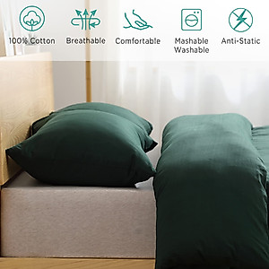 ATsense Duvet Cover King Size, 100% Cotton Linen Feel Super Soft Comfortable, 3-Piece Dark Green Duvet Cover Bedding Set, Durable and Easy Care, Simple Style Farmhouse Comforter Cover