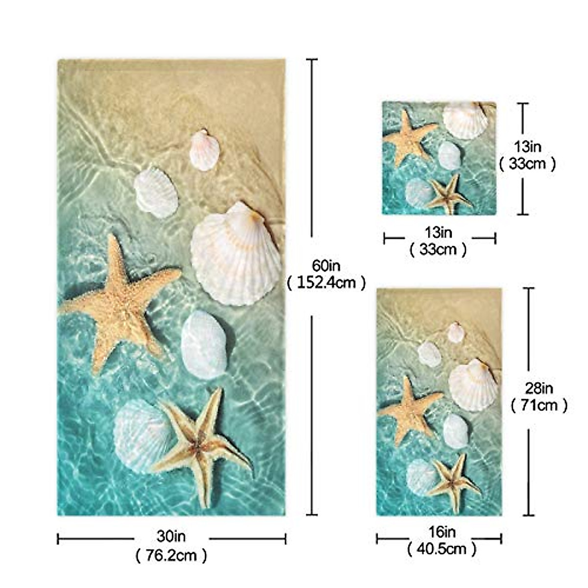 Vdsrup Summer Beach Ocean Bath Towels Set of 3 Sea Seashells Starfishs Hand Towels Washcloth Soft Thin Face Guest Towel Kitchen Tea Dish Towels Bathroom Decorations Housewarming Gifts