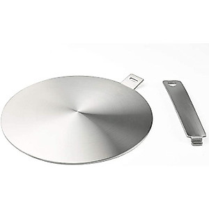 2020 Newest Heat Diffuser Stainless Steel Induction Adapter Plate Removable Handle Coffee Milk Cookware Induction Hob Heat Cooking Diffuser for Electric Stove 5.5inch