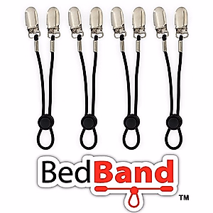 Bed Band Not Made in China. 100% USA Worker Assembled.. Bed Sheet Holder, Gripper, Suspender and Strap. Smooth any Sheets on any Bed. Sleep Better. Patented.,Black,1 Pack (4 Bands)