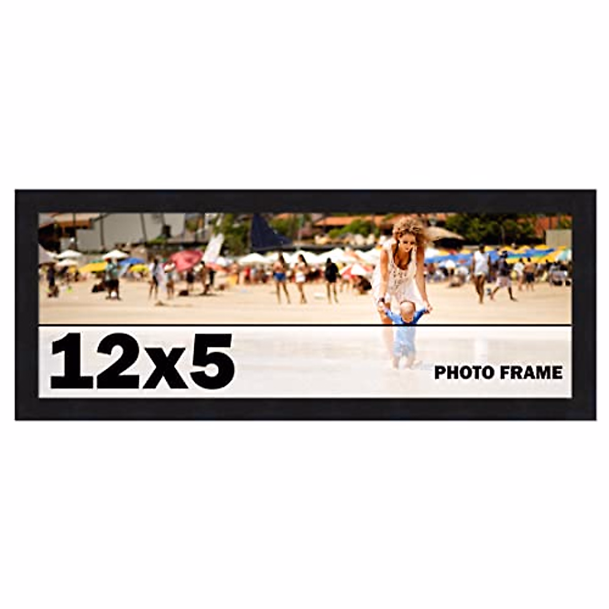 12x5 Frame Black Picture Frame - Complete Modern Photo Frame Includes UV Acrylic Shatter Guard Front, Acid Free Foam Backing Board, Hanging Hardware Wood Wall Frames for Family Photos - no Mat