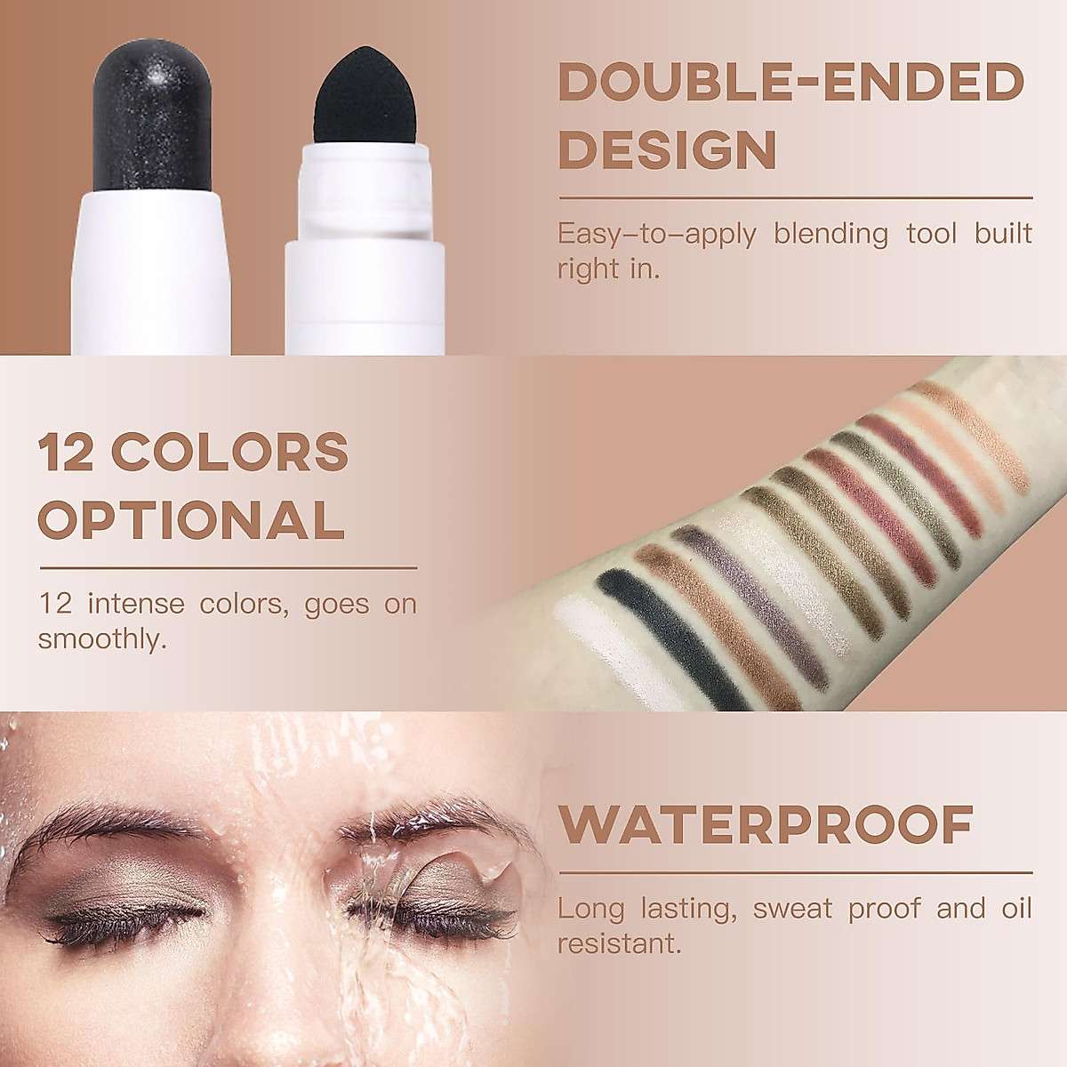 LOKFAR Cream Eye-Shadow Stick, Waterproof Cream Eyeshadow Pen Rotatable Creamy Eye Shadow Pencil Crayon, Matte and Shimmer Eyeshadow Makeup Stick with Sponge Smudger (11# Smoky Gray-black)