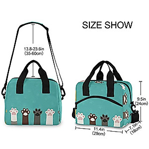 Blueangle Cute Cat Paws Print Insulated Lunch Bag with Detachable Shoulder Strap & Carry Handle, Eco-friendly Cooler Bag Tote Bag,School Lunch Box for Kids,Men,Women