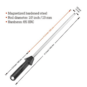 Sharpeak (a brand of SHARPAL) 108S 17.5-Inch/Rod L. 12-Inch Sharpening Steel Knife Sharpener Rod with Built-in Angle Guides Kitchen Knives Honer Knife Steel Sharpening Rod Chaira Para Cuchillos HRC 65