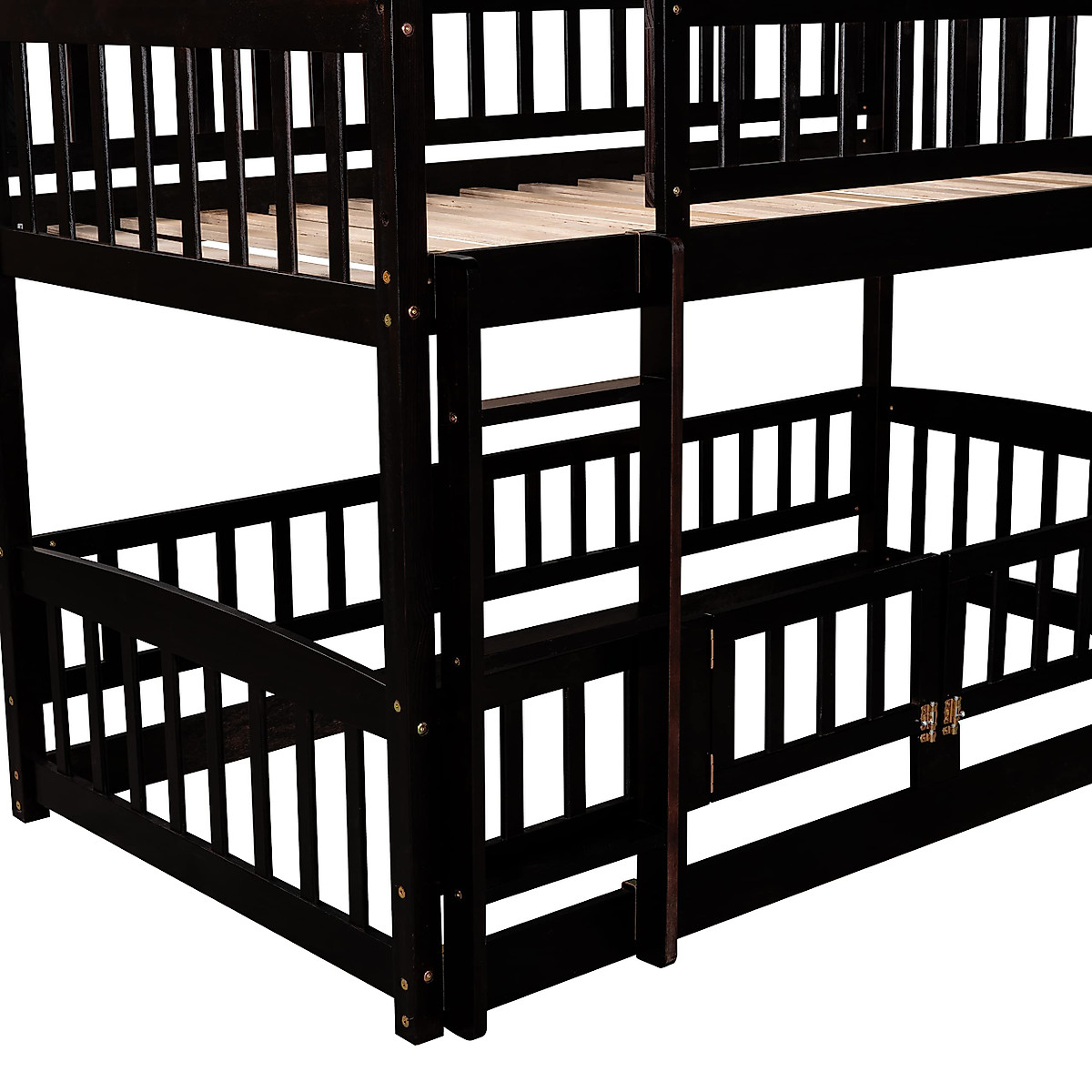 Harper & Bright Designs Low Bunk Beds Twin Over Twin, Kids Bunk Bed with Slide, Fence and Ladder, Wood Toddler Bunk Beds for Girls Boys, Espresso